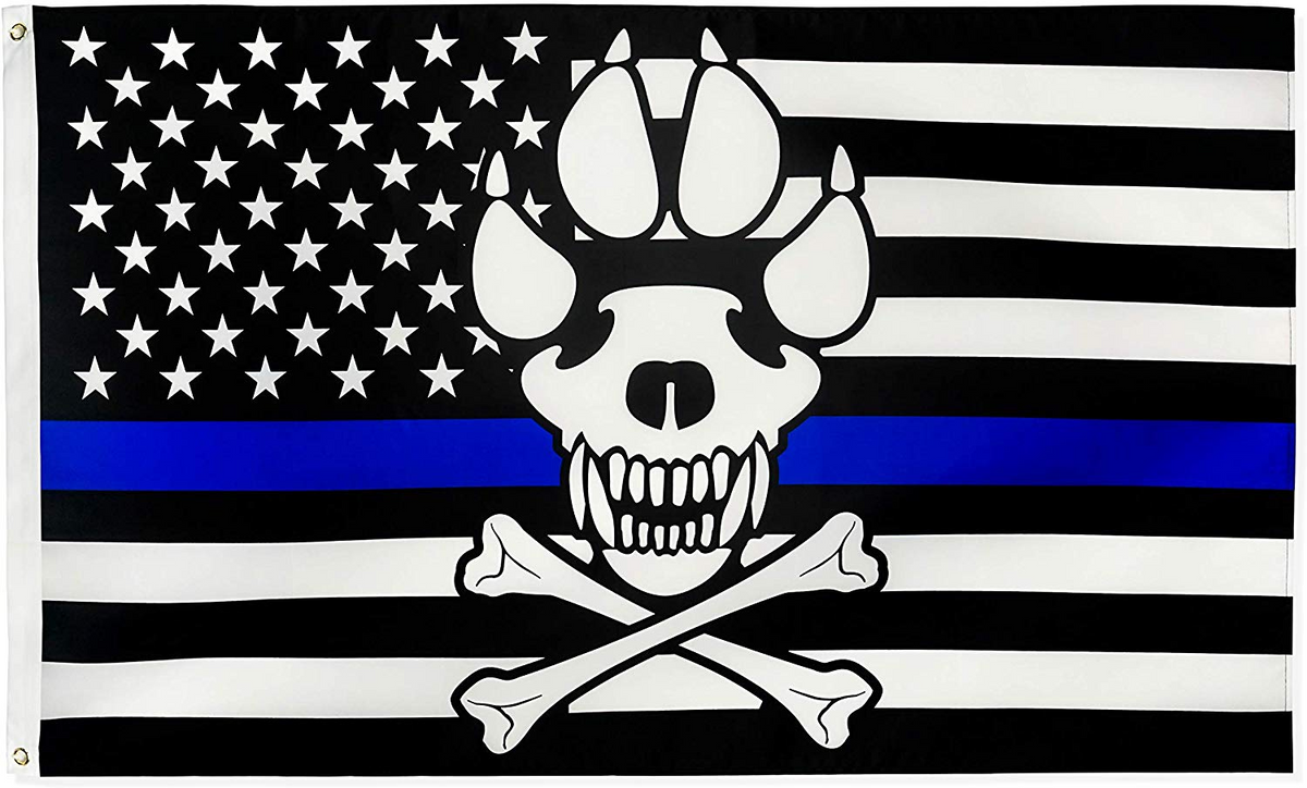 3'X5' 100D POLICE MEMORIAL K9 SKULL&PAW FLAG – LIBERTY STREET FLAGS